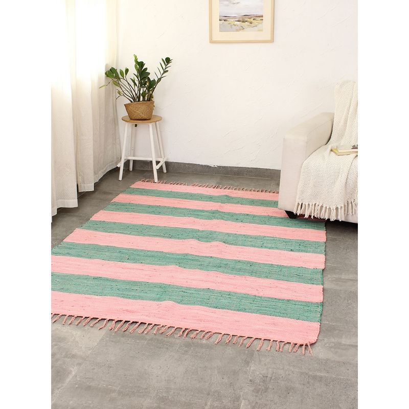 Buy House This Varkala Recycle Chindi Rug - Pink Green Online