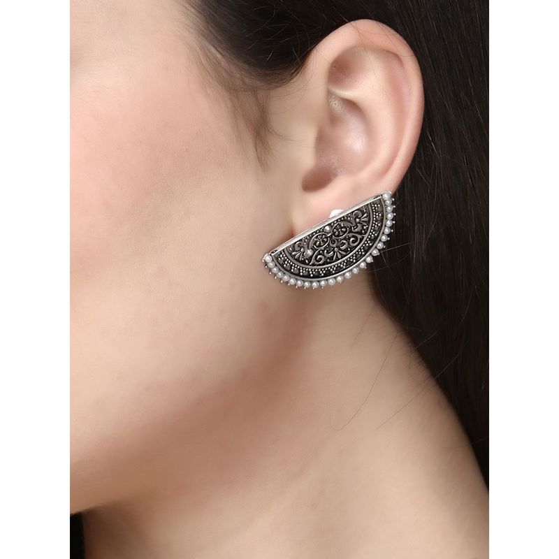 Buy Adwitiya Women Silver Plated Classic Half Moon Earing Online