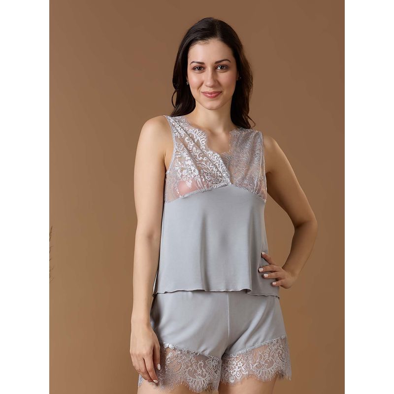 Buy Ammarzo Grey Self Design Regular Cami Top and Shorts Online