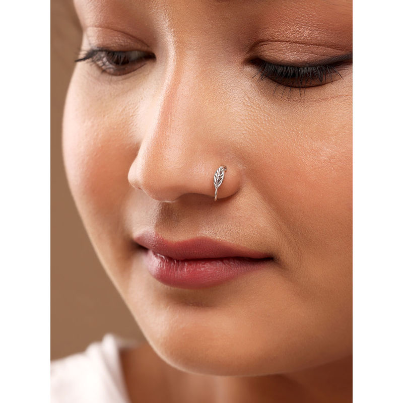 Buy March By FableStreet Silver Textured Leaf Everyday Nose Ring Online