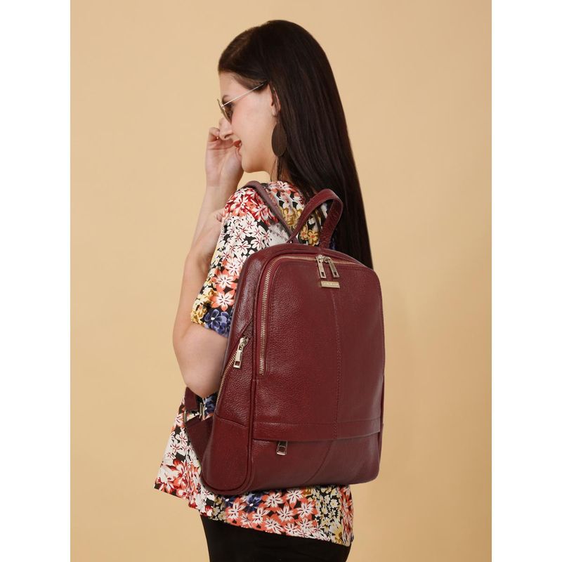 Buy TEAKWOOD Women's Texture Red Leather Backpack Online