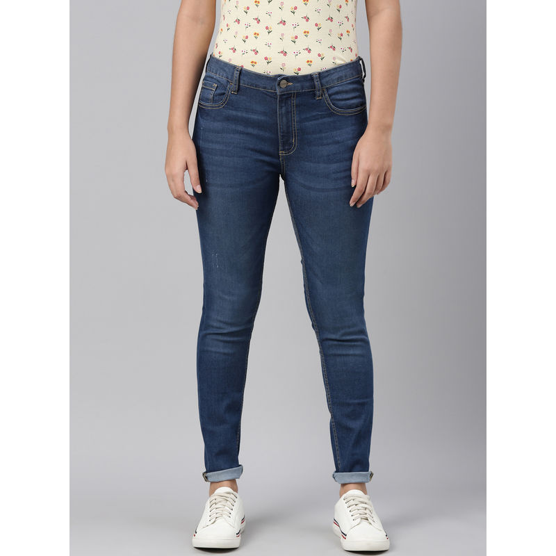 Buy Go Colors Women Solid Mid Rise Skinny Jeans - Blue Online