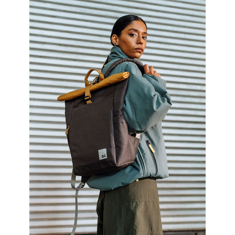 Buy DailyObjects Amber-Charcoal Miles Roll Top Backpack (M) Online