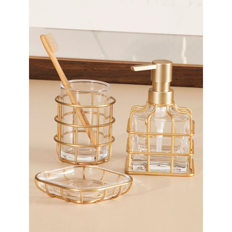 Buy OBSESSIONS Set of 3 Glass Bathroom Set-Gold Online