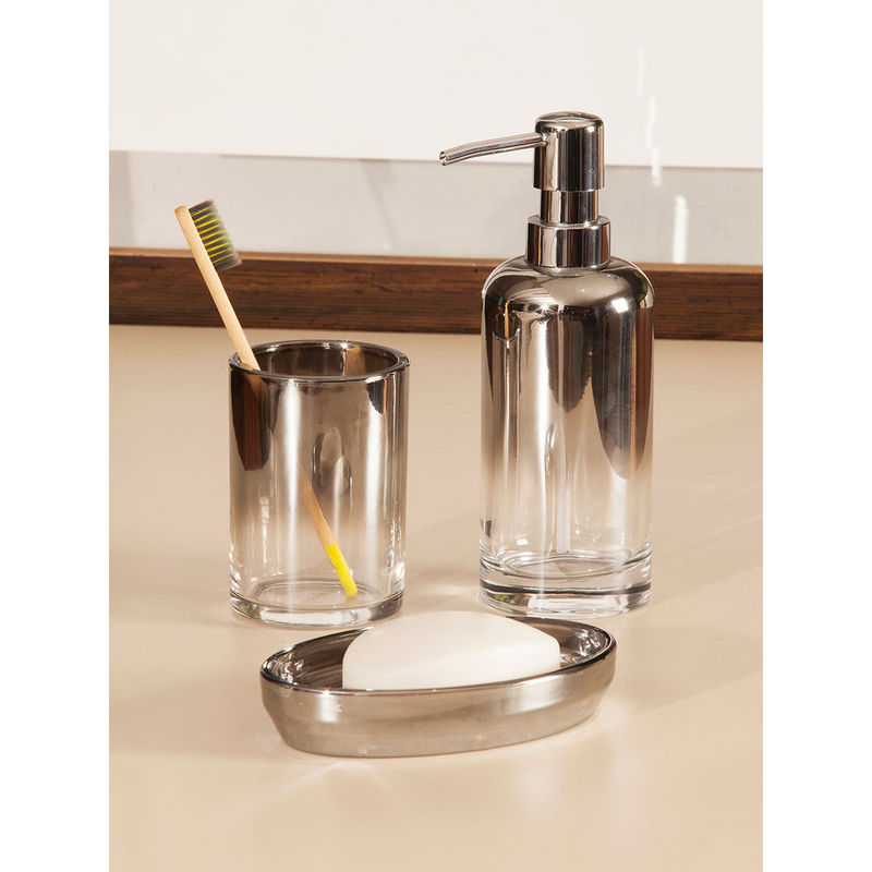 Buy OBSESSIONS Set of 3 Glass Bathroom Set-Silver Online