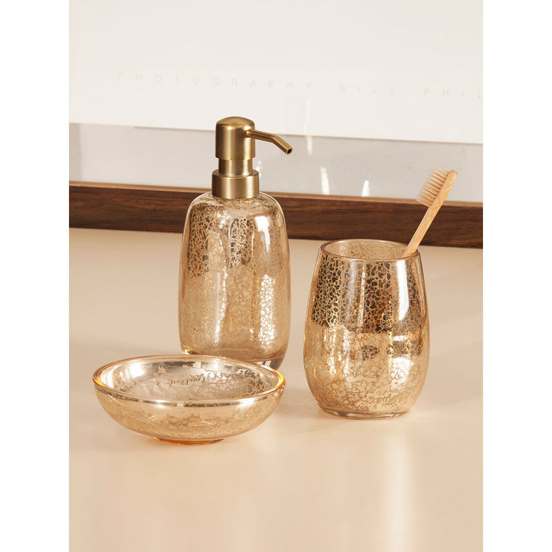 Buy OBSESSIONS Set of 3 Glass Bathroom Set-Gold Online
