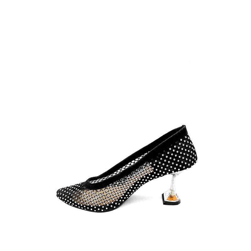 Buy IRUSSH Embellished Silver Gem Black Mesh Pumps Online