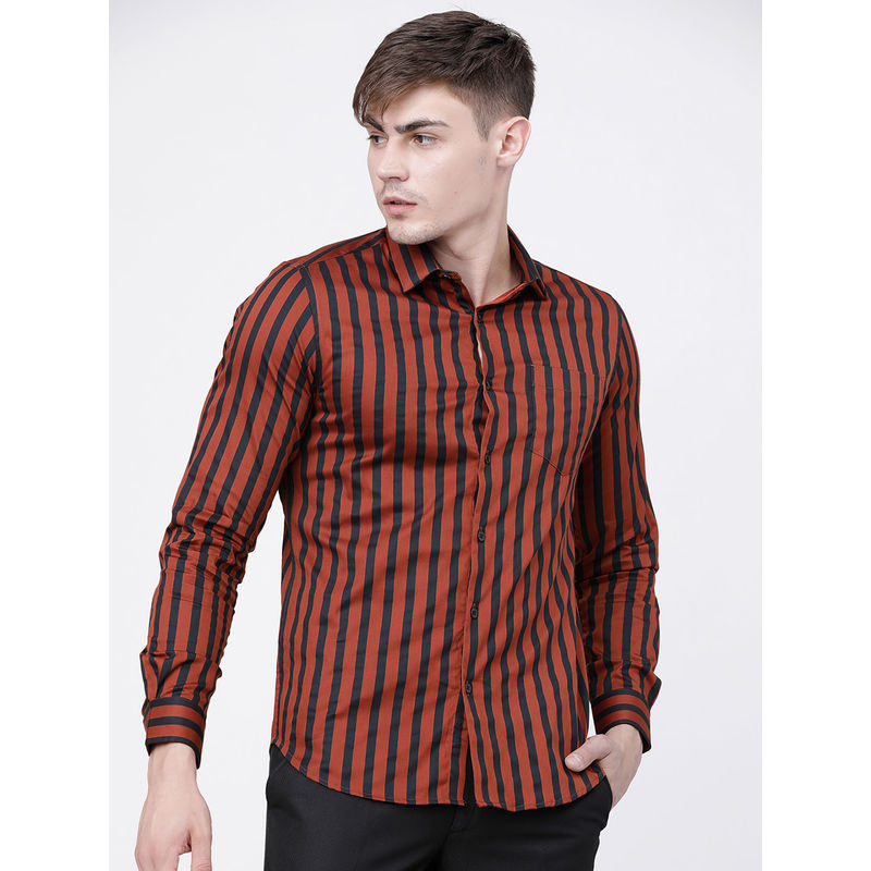 Buy HIGHLANDER Men's Rust Slim Fit Striped Casual Shirt Online