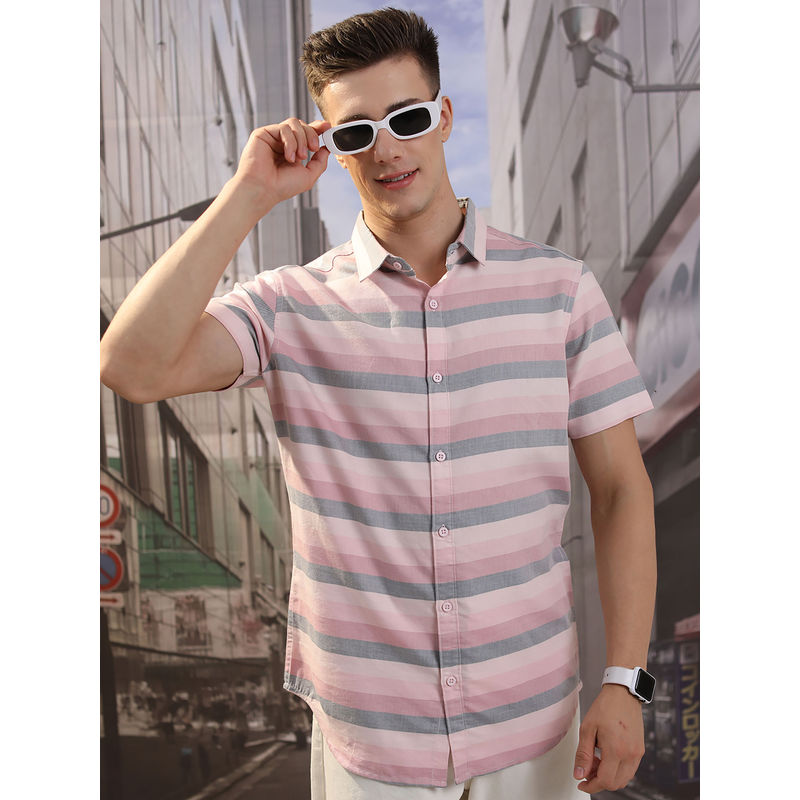 Buy HIGHLANDER Pink Men's Striped Slim Fit Striped Shirt Online