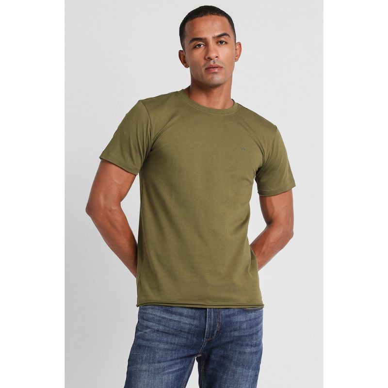Buy Peter England Men Green Solid Crew Neck T-Shirt Online