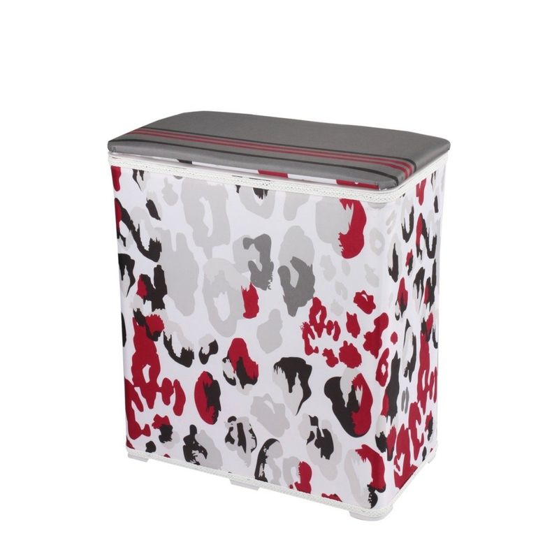 Buy Premsons Fabric Leopard Print Laundry Basket Grey & Red Online