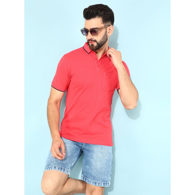 Buy CRIMSOUNE CLUB Men Red Solid Polo T-Shirt Online