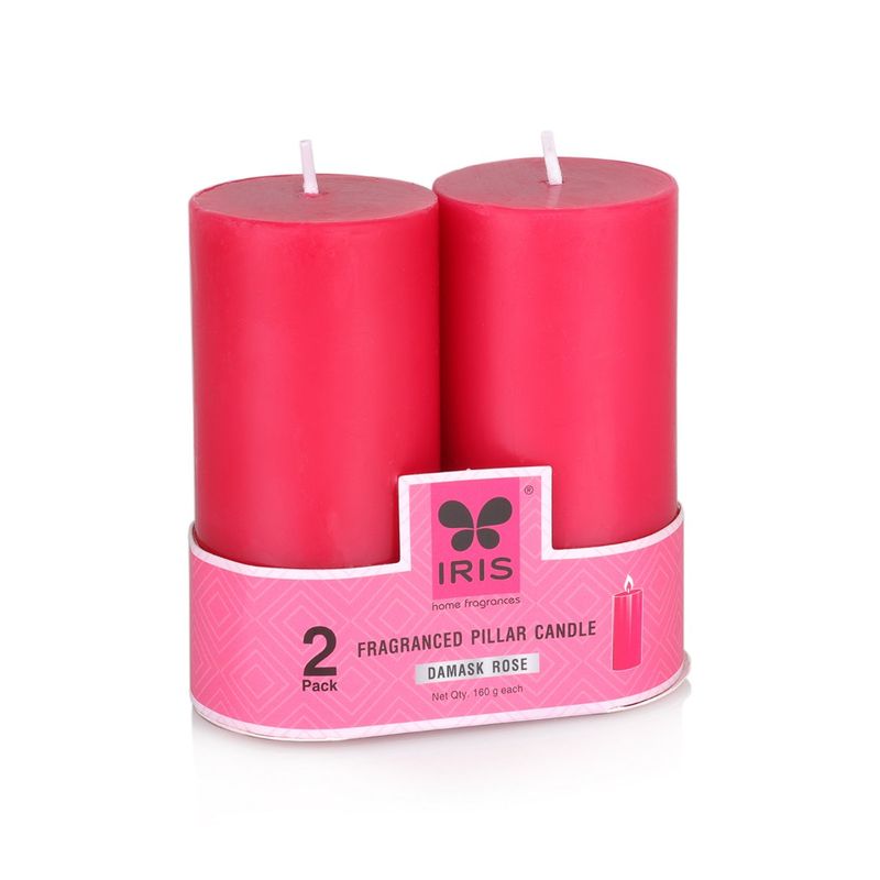 Buy Iris Homefragrances Pack of 2 Damask Rose Fragrance Pillar candles ...