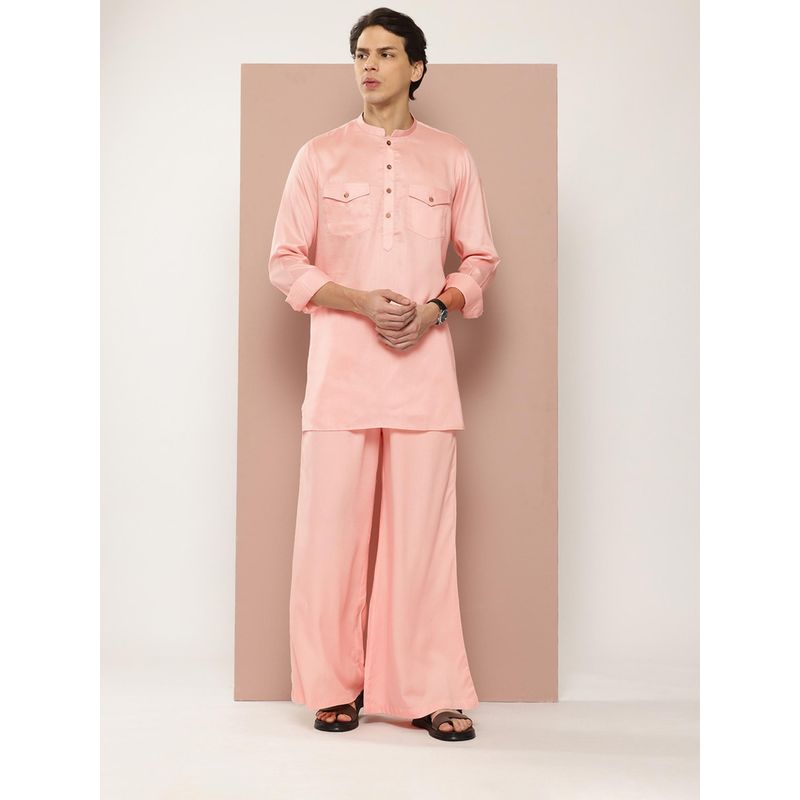 Buy See Designs Men Pink Rayon Solid Pathani Kurta with Pyjama (Set of ...