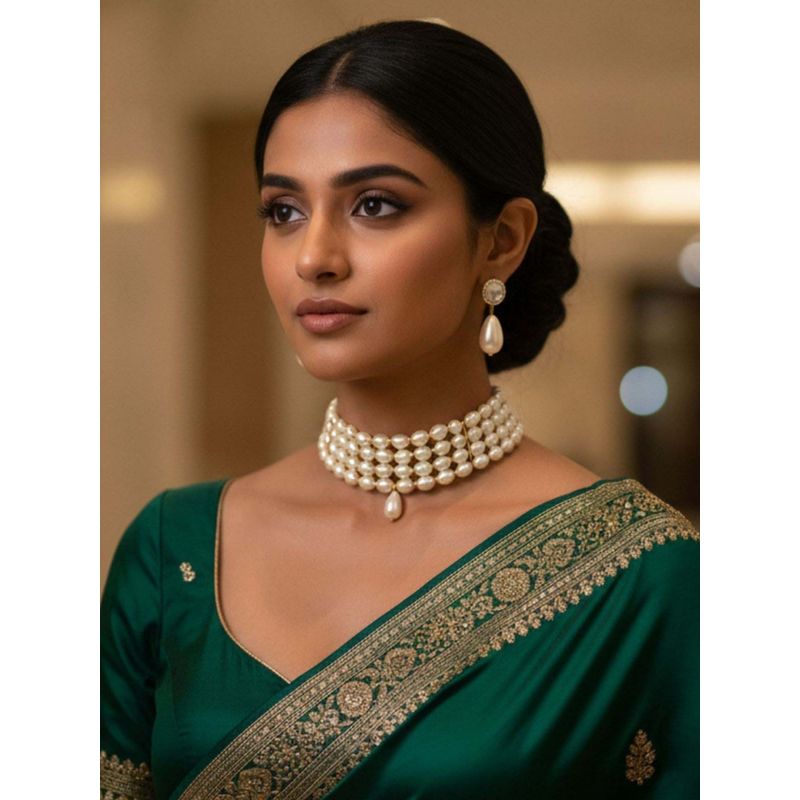 Buy I Jewels Gold Plated Traditional Pearl Moti Choker Necklace ...