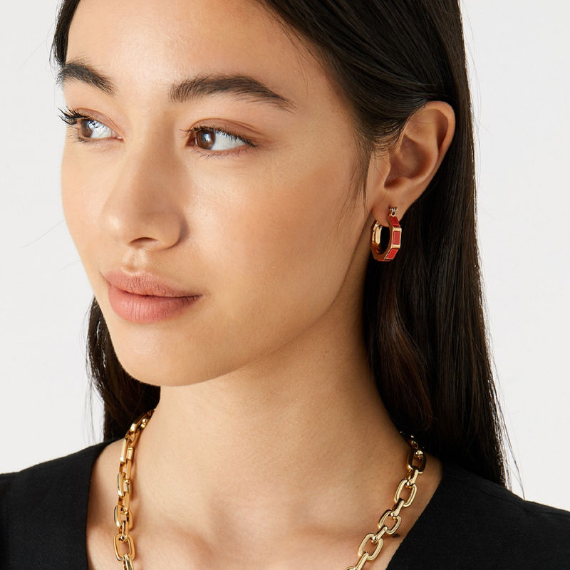 Buy Accessorize London Women's Orange Enamel Inlay Hoop Earring Online