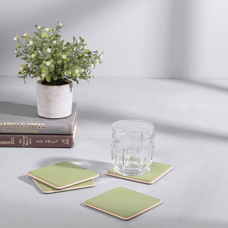 Buy Pure Home + Living Set Of 4 Green Cream Coasters (1) Online