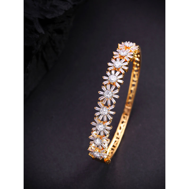 Buy Priyaasi Gold Plated Off-White Floral Pattern Ad Studded Party Wear Openable Bracelet Online