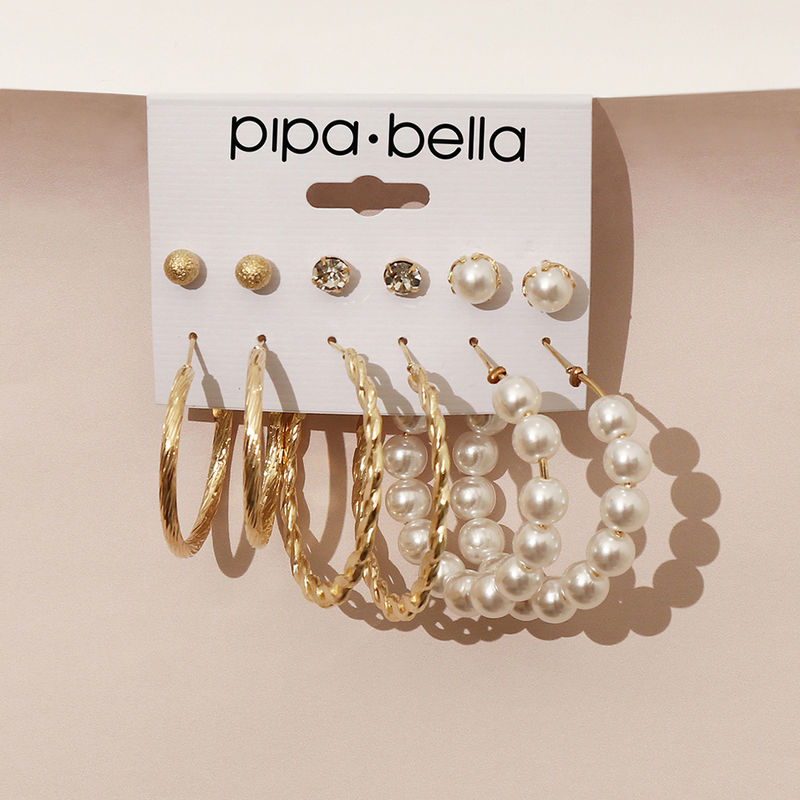 Buy Pipa Bella by Nykaa Fashion Pearl and Gold Hoop and Stud Earrings ...