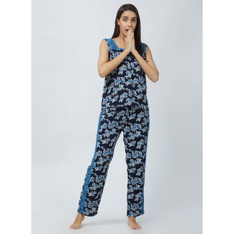 Buy Mystere Paris Delicate Lace Top Pyjama Set - Blue Online