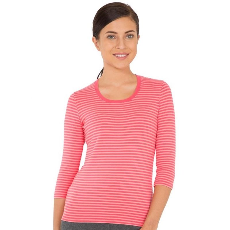 Buy Jockey Rouge Red & Strawberry Pink Yarn Dyed Stripe 3/4 Sleeve T ...