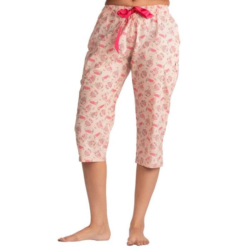 Buy Nite Flite Pink Owl Cotton Capris Online