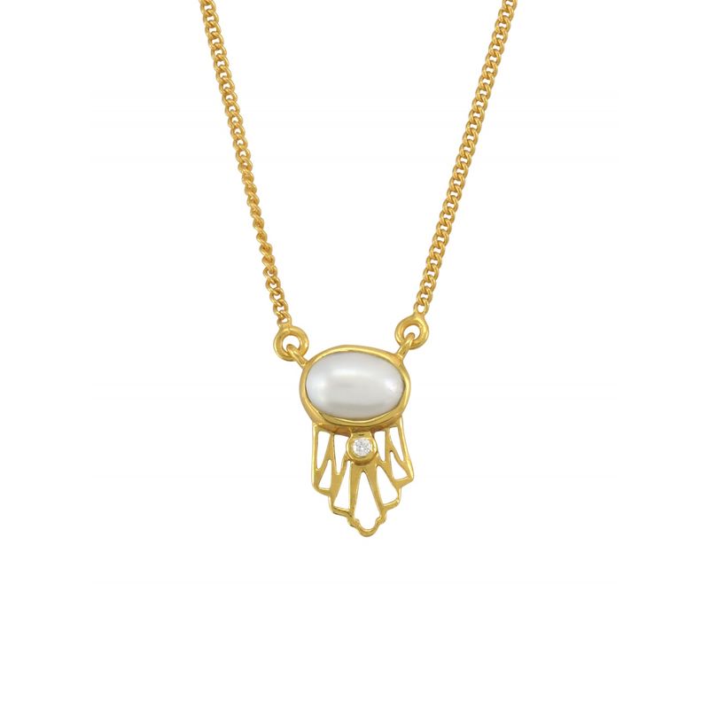 Buy Tribe Amrapali Silver Gold Plated Oval Pearl Pendant Necklace Online