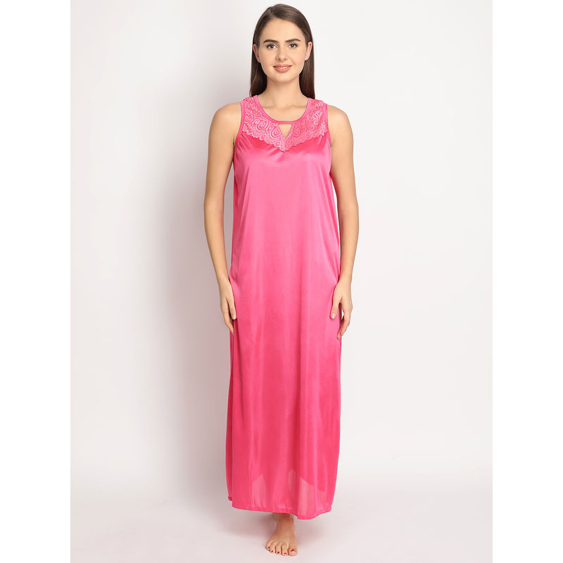 Buy Clovia Satin Long Nighty - Pink (Free Size) Online