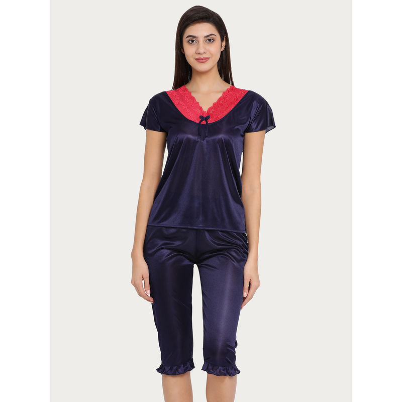 Buy Clovia Satin Top And Capri Set - Blue (Free Size) Online