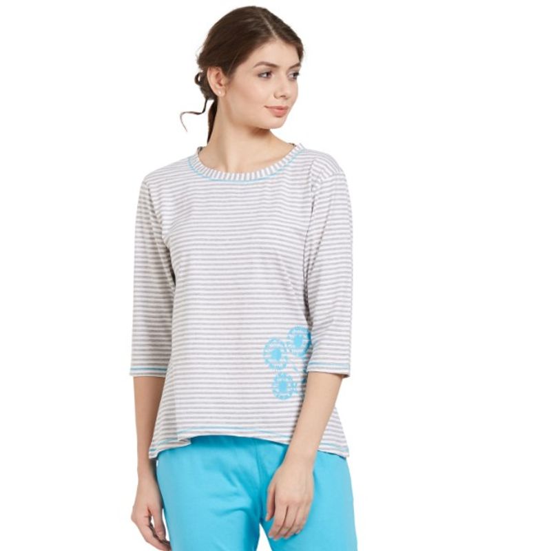 Buy SOIE Women's Striped White & Grey Top Online