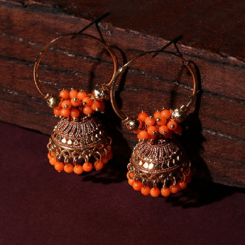 Orange jhumka earrings store
