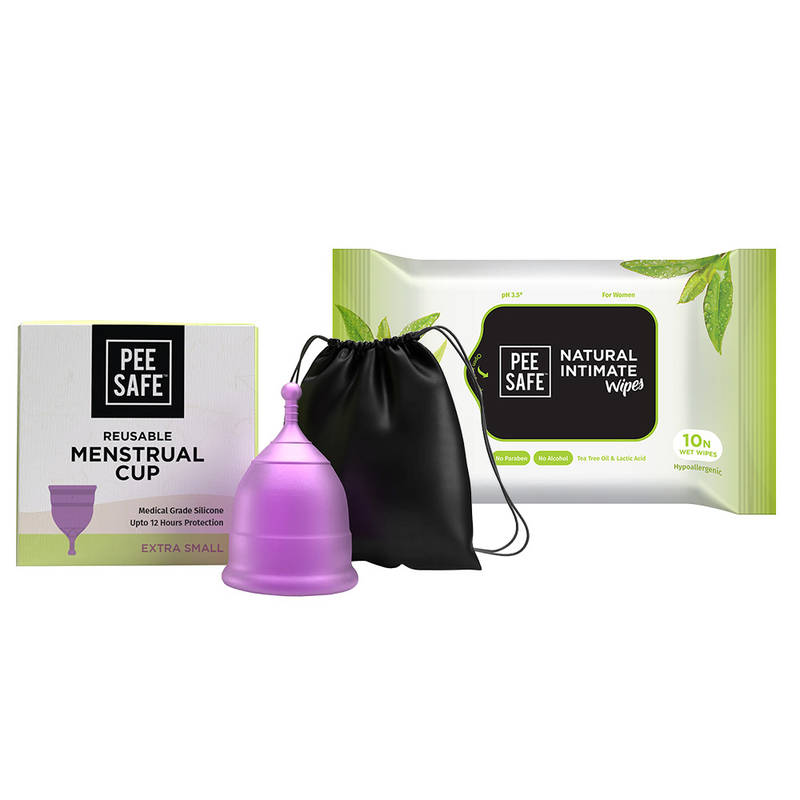 Pee Safe Combo Of Menstrual Cup Extra Small With Intimate Wipes Pack