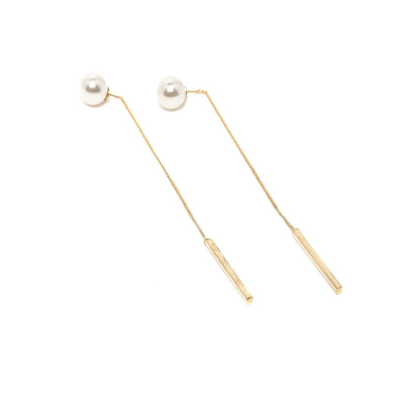 Buy Toniq Golden Pearl Thread Through Earrings Online
