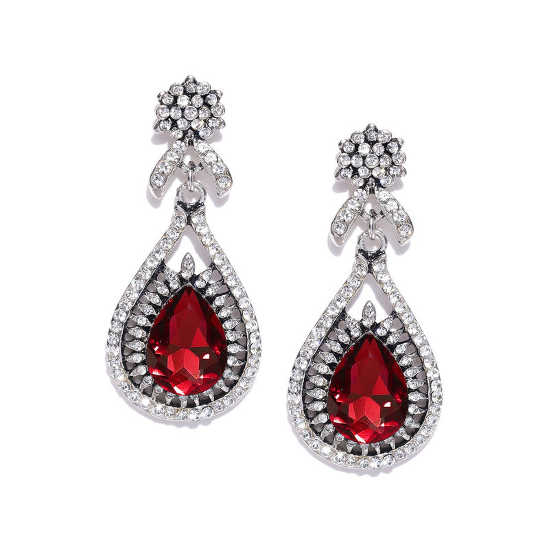 Buy Jewels Galaxy Red Silver-Plated Handcrafted Teardrop-Shaped Drop ...