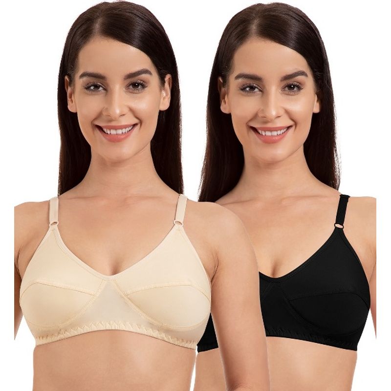 Buy Tweens Skin Black Full Coverage Everyday Non Padded Seamed Bra - Pack of 2 (32C) Online