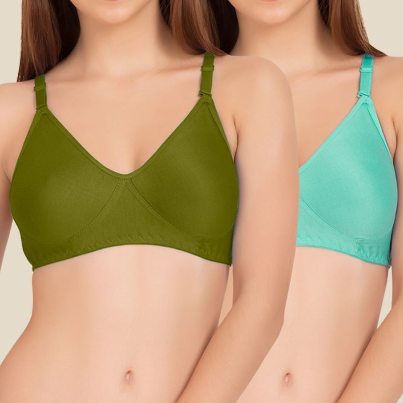Tweens Olive Green And Sea Green Full Coverage Non Padded T-Shirt Bra - Pack Of 2 (36B): Buy ...