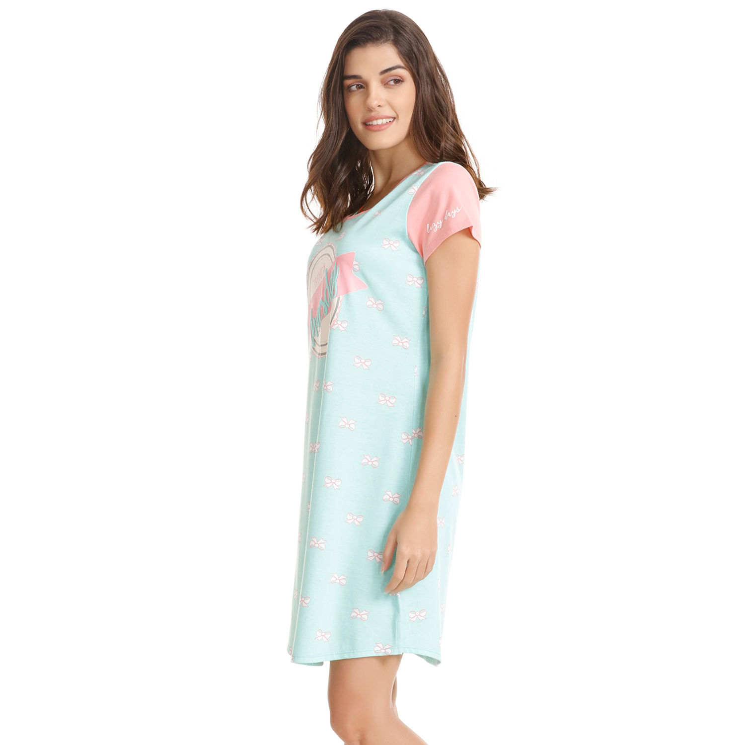 Buy Zivame Lazy Days Short Nighty - Green N Print Online